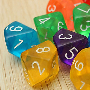 24 Pcs Transparent Polyhedral Dice Acrylic 10 Sides Game Dice with Number 0-9, Assorted Colors