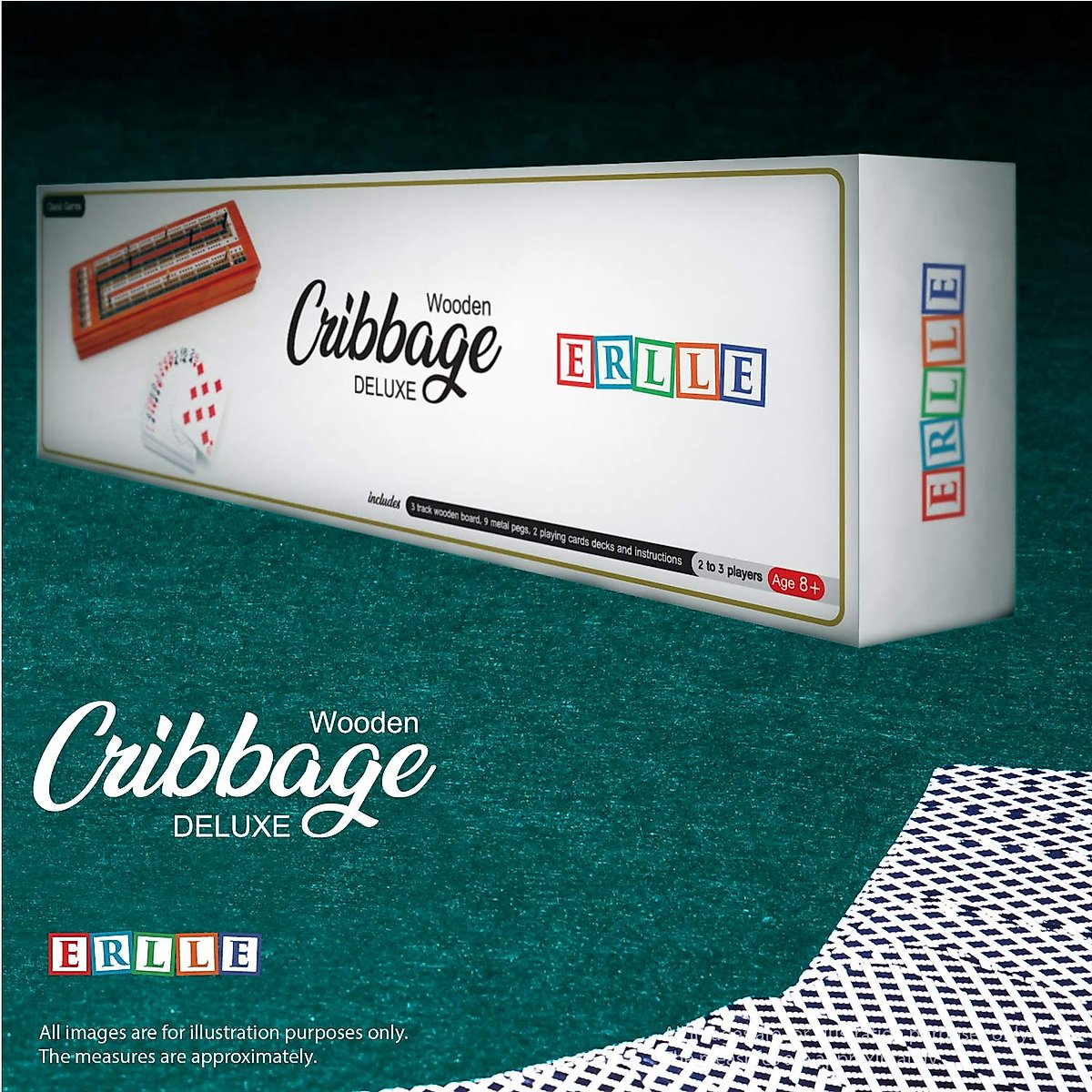 CRIBBAGE BOARD GAME SET. UNIQUE LARGE WOODEN CONTINUOUS 3 TRACK BOARD WITH LARGER STORAGE AREA, 9 METAL PEGS AND 2 DECKS OF PLAYING CARDS. TRAVEL PORTABLE CRIBBAGE PERSONALIZED BOARDS CARD GAME SETS