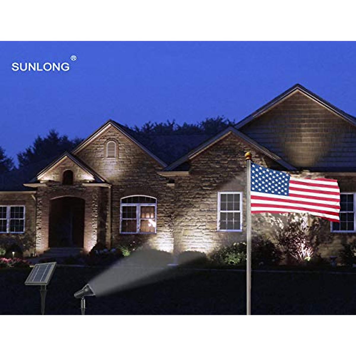 SUNLONG Solar Spotlights Outdoor Waterproof Bright Solar Wall Light Led Security Flood Light Solar Powered for Flag Patio Front Door Driveways-Automatically Activates at Dusk to Dawn (White)