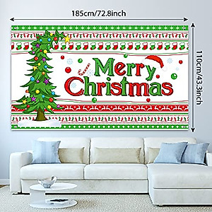 Christmas Backdrop Merry Christmas Photography Background 72.8 x 43.3 Inch Christmas Party Decorations Large Fabric Red and Green Xmas Sign Banner Photo Booth Props for Christmas Winter Holiday Party