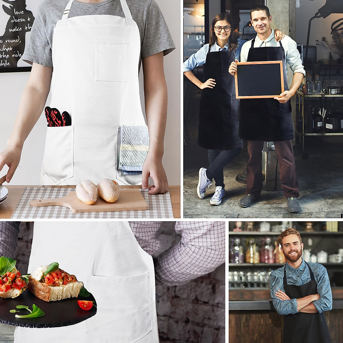 DCCPAA Professional Cooking Apron Chef Designed for Kitchen BBQ Grill,Chef, Hobby and Workshop -10 OZ 100% Cotton twill for Women and Men Bib Adjustable Straps with 3 Pockets-white