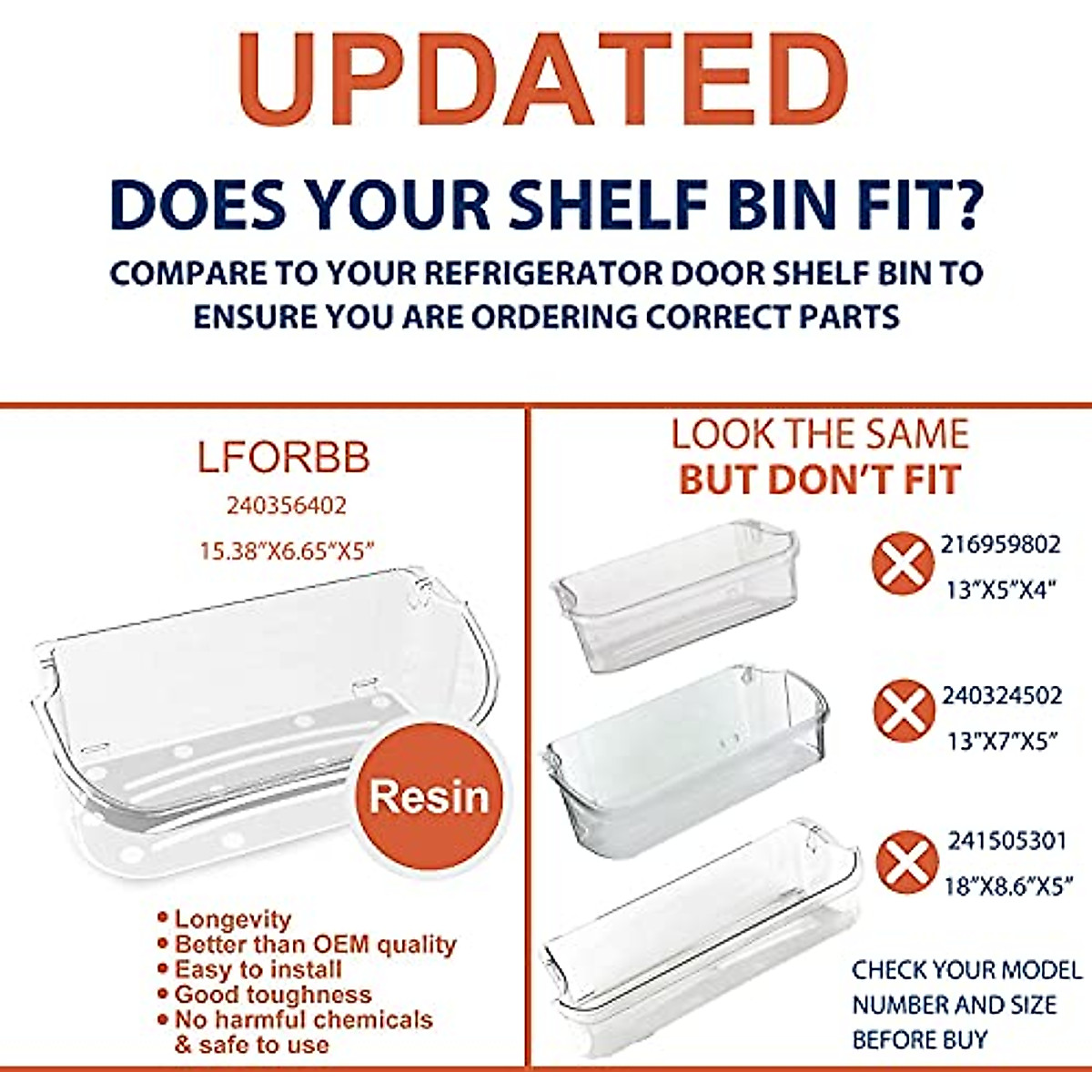 UPGRADE 240356402 Refrigerator Door Bin Replacement Part, Compatible with Frigidaire Refrigerator Door Shelf LFSS2612TF0 FFSS2615TS0 FGHS2631PF4A FGHS2655PF LGUS2642LF1 LFSS2612TE0 Door Bin(2-Pack)