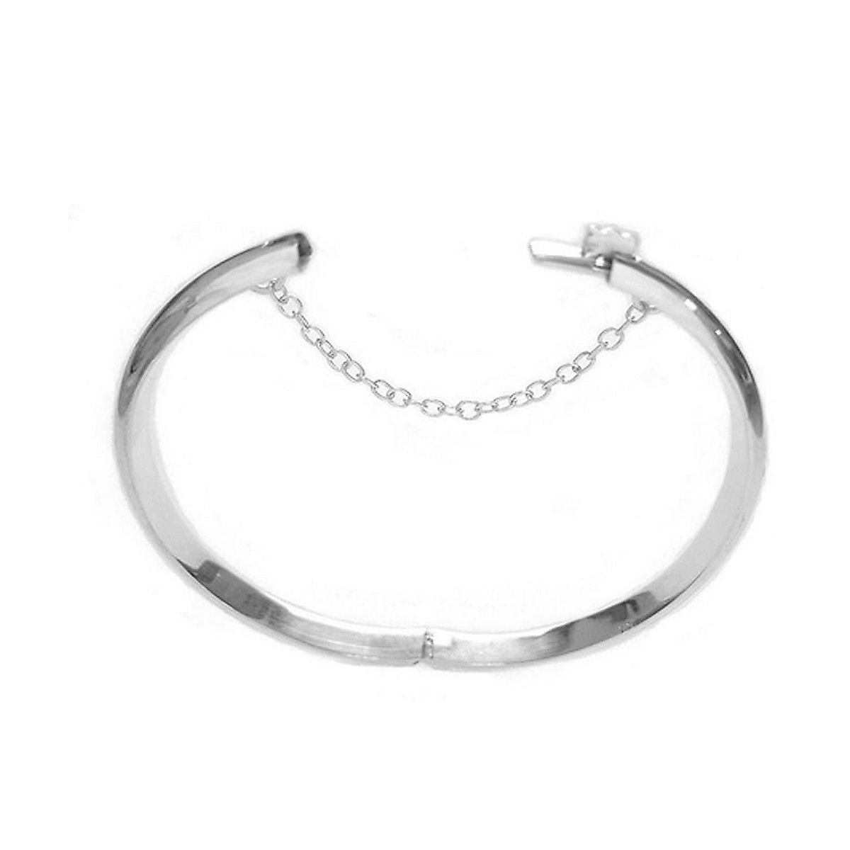Ritastephens Sterling Silver Polished Hinged Bangle Bracelet with Chain 7.25 Inch