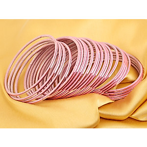 Touchstone "Colorful Bangle Collection Indian Bollywood Modern Style Pretty Baby Pink Textured Color Wrist Filler Indian Bollywood Thin Designer Jewelry Metal Bangle Bracelets For Women. Set Of 24.