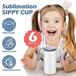 Vesici Sublimation Blanks Sippy Cups, 12 oz Sublimation Straight Sippy Tumblers, Toddler Insulated Stainless Steel Travel Mug Water Bottle with Handles for Kids and Children(6 Pieces)