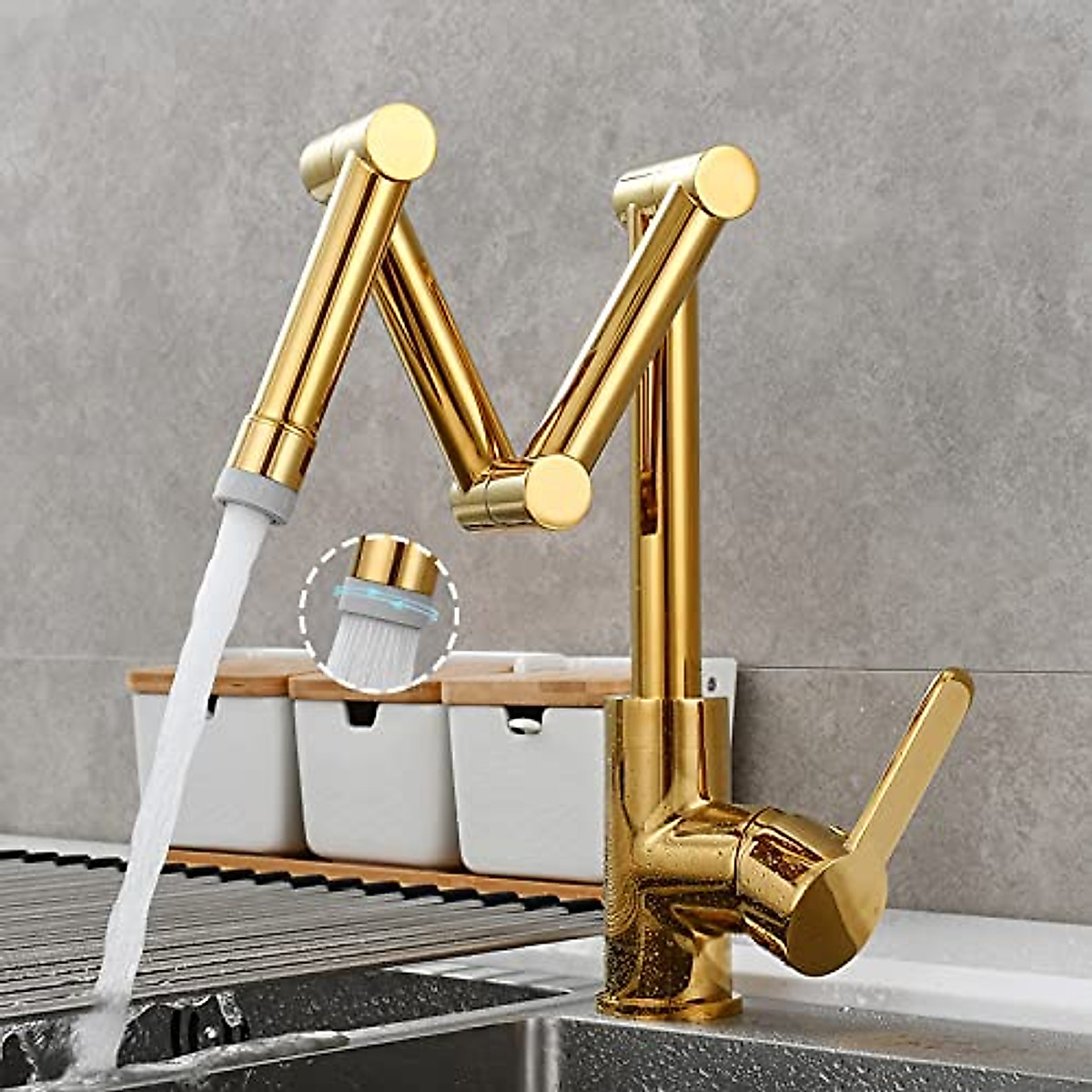Copper Folding Kitchen Faucet Sink Sink Retractable hot and Cold Faucet Seated Universal Rotating Faucet, Black