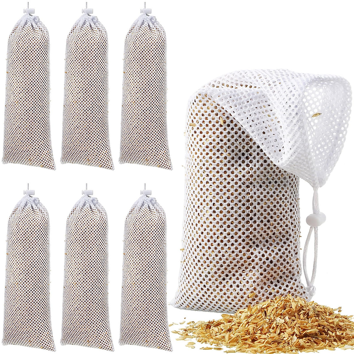 Weewooday Finch Sock Feeder Thistle Socks Bird Feeder Instant Seed Sack Feeder 4.7 x 11 Inch(White, 6 Pieces)