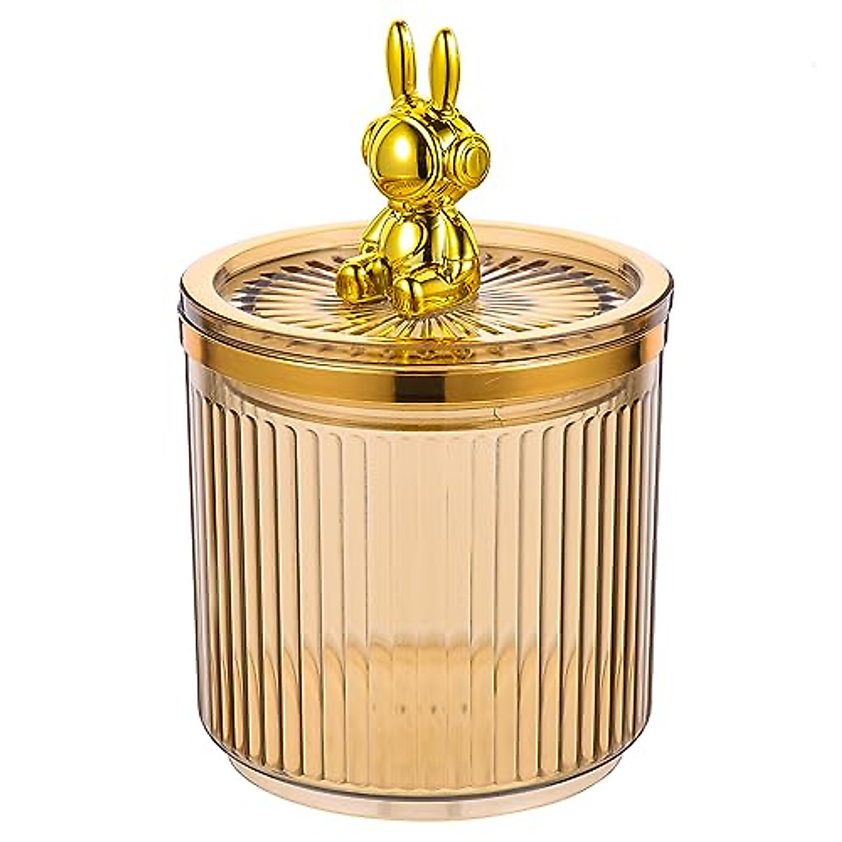 Garneck 2pcs space bunny storage tank cotton round holder medicine bottles with caps round vanity tray candy dish covered candy bowl bathroom canister acrylic canister clear acrylic jar
