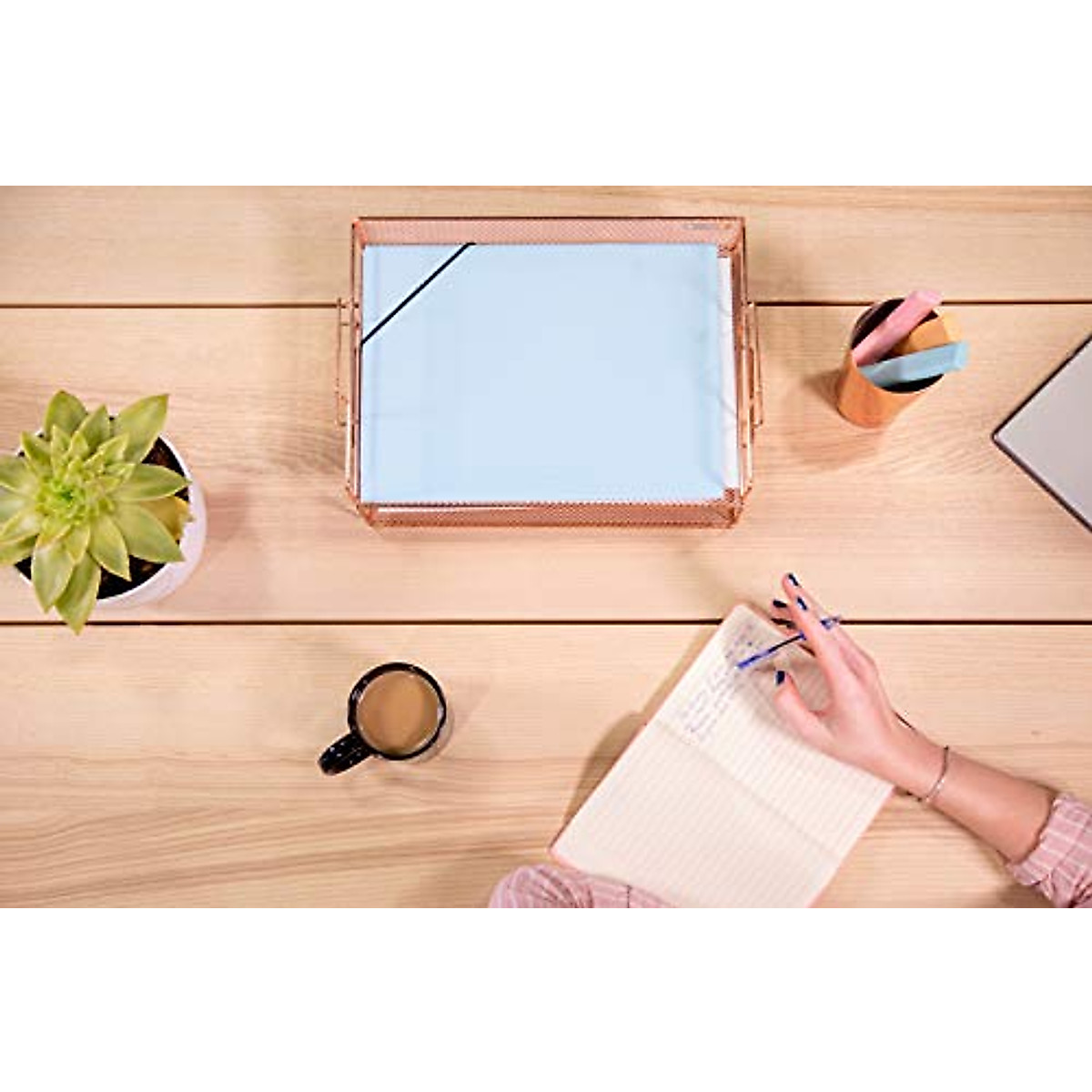 Rose Gold Letter Tray - 2 Tier Rose Gold Desk Organizer for Women, Stackable Paper Tray Organizer, File Organizer for Home Office and Desk Accessories