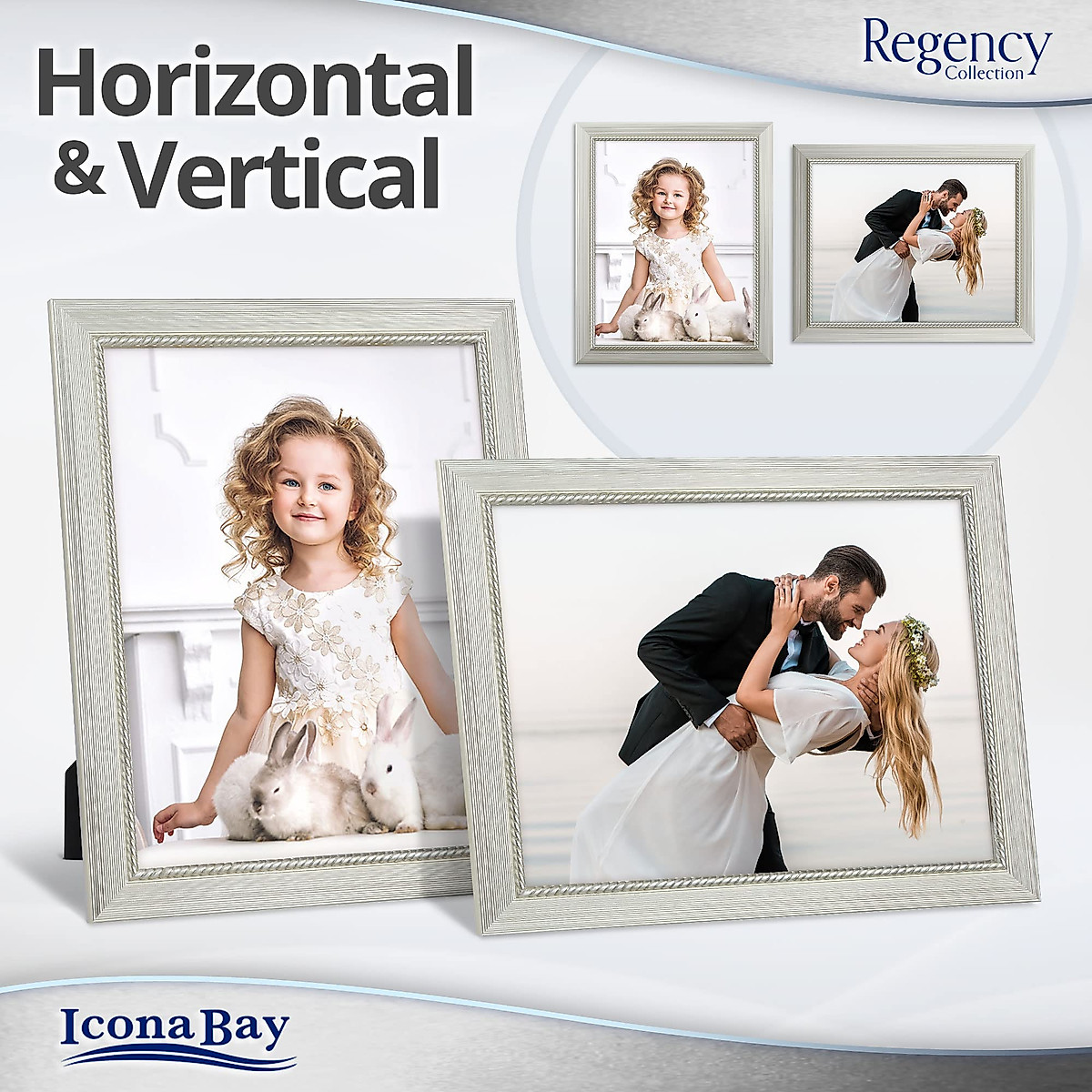 Icona Bay 11x14 Picture Frames (Silver, 3 Pack), French Baroque Style Photo Frames 11 x 14, Wall Mount or Table Top, Regency Collection