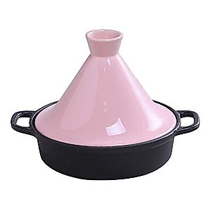 JINXIU Casserole Enameled Cast Iron 20Cm Tagine Pot, Tajine with Cone-Shaped Lid for Different Cooking Styles Quick & Easy Cooking for Home Kitchen (Color : Pink)