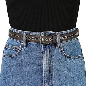 Allegra K Women Grommet PU Leather Belt Metal Pin Buckle Skinny Plus Size Waist Belts for Jeans Dress Fit waist up to 104cm/41 Coffee