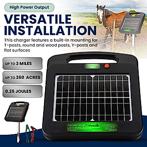 My Animal Command Solar Powered Electric Fence Charger 3 Mile 0.25 Joules Output (9-11KV) Electric Fence Energizer Containment & Protection of Livestock, Horses, Cattle Sheep, Pets Easy Installation