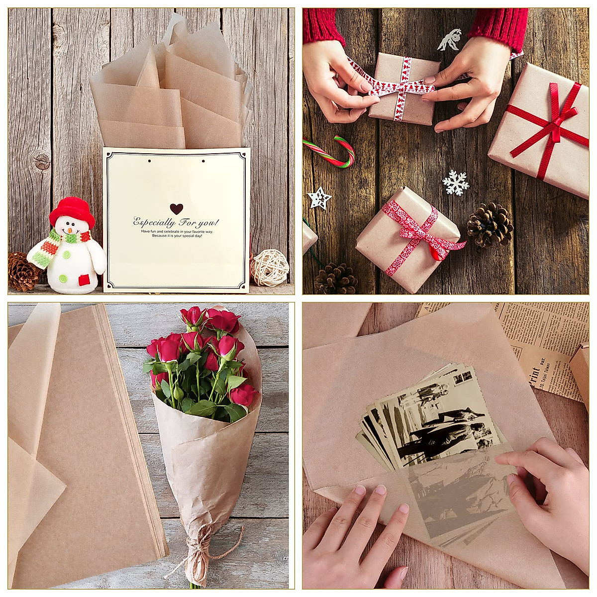 TUPARKA 100 Sheets Kraft Tissue Paper 14 inch x 20 inch Gift Wrap Paper Bulk Brown Wrapping Paper for Birthday Party Holiday Wedding Crafts Decor