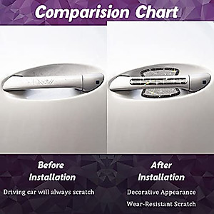 8PCS Car Door Handle Bling Rhinestones Stickers Universal Auto Door Handle Scratch Cover Guard Protective Film Pad with Safety Reflective Strips (Black & Sliver Set)