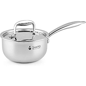 Shapes Stainless Steel Tri-Ply Saucepan - 1 Quart, Silver - Multipurpose Sauce Pan, Cooking Pot - Use for Home, Kitchen and Restaurant - Induction Ready - Easy to Clean and Dishwasher Safe