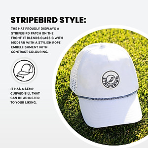 Stripebird - Golf Performance Snapback Hat Logo, White - Water-Resistant Baseball Cap for Men and Women - Rope Hat