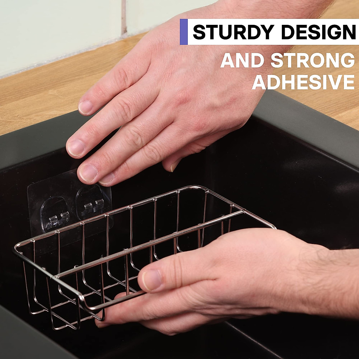 KINCMAX Adhesive Sink Organizer Sponge Holder+Dish Cloth Hanger, 2 in 1, Ideal for Removable Hanging Sink Caddy Brush Holder or Adhesive Sink Rack Dish Drainer, SUS304 Rust Proof,No Drilling