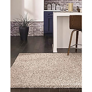 Rugs.com - Über Cozy Solid Shag Collection Rug – 8' x 11' Taupe Shag Rug Perfect for Living Rooms, Large Dining Rooms, Open Floorplans