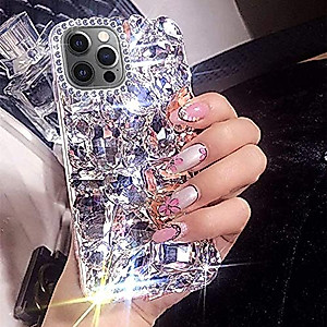 Case for iPhone 13 Pro Diamond Case,3D Handmade Bling Rhinestone Diamonds Luxury Sparkle Rhinestones Case Girls Women Full Crystals Bling Diamond Soft TPU Bumper Case Cover for iPhone 13 Pro,Clear