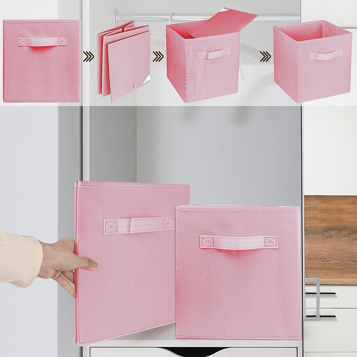 Zuihug 2 Pcs Storage Cubes, 10.5 Inch Collapsible Storage Bins, Fabric Foldable Bins for Organization, Durable Storage Bins for Closet, Shelves, Offices (Pink)