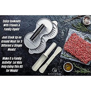 Kitchen RMore Double Burger Press + Kabob Maker + Meatball Shaper + 40 Patty Paper + Recipe EBook | Non-Stick Aluminum Hamburger Press Patty Maker for Perfect Meat Patties, Beyond Burger