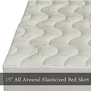 Top Split King (Flex Head) Waterproof Rayon from Bamboo Jacquard Mattress Pad for Half Split King Beds