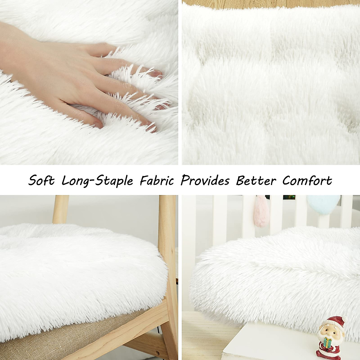 Espiraio Chair Cushion, Thick and Comfortable Seat Cushion Pads, Super Soft Cute Durable Square Pillow, Shaggy Chair Cover Chair Pads Home Decor Stools Floor Cushion Pet Pad 20 × 20 Inch Cream White