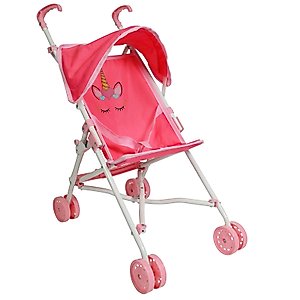Unicorn Baby Doll Accessories - Pretend Play Kids Toys - Great for Travel (Doll Stroller)