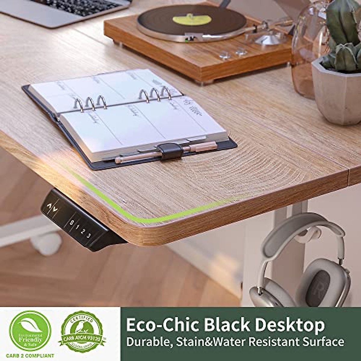 FEZIBO Electric Standing Desk, 55 x 24 Inches Height Adjustable Table, Ergonomic Home Office Furniture with Splice Board, White Frame/Maple