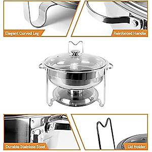 BriSunshine 2 Packs 4 QT Round Chafing Dish Set, Stainless Steel Chafing Dishes for Buffet, Food Warmers with Glass Lid & Holder for Weddings Parties Catering