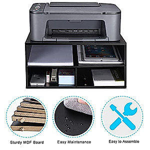 EMERIT Printer Stand Shelf with Storage Wood Desk Paper Organzier for Home/Office,Printer Riser, 2 Tire (Black,Large)