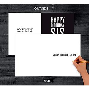 Andaz Press Funny Jumbo Birthday Card With Envelope 8.5 x 11 inch, Greeting Card, Happy Birthday Sis Always Remember That If You Fall I Will Be There To Pick You Up, As Soon As I Finish Laughing