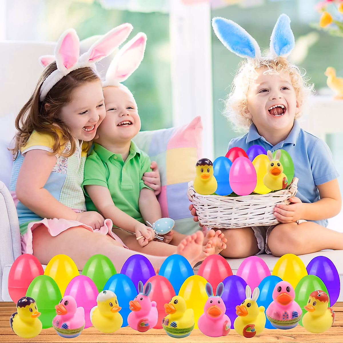 30 Pcs Prefilled Easter Eggs with Bunny Duckies,Bright Colorful Easter Eggs Prefilled with Variety Duckies for Fun Bath Bunny Duckies, Easter Basket Stuffers and Bathtub Toys Party Favors