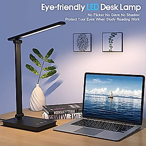 BEYONDOP LED Desk Lamp for Home Office, Desk light Dimmable Eye-caring Reading with 5 Lighting & 5 Brightness Level, Table Light Touch Control Foldable Table Lamp for Bedside Office Study Reading Work