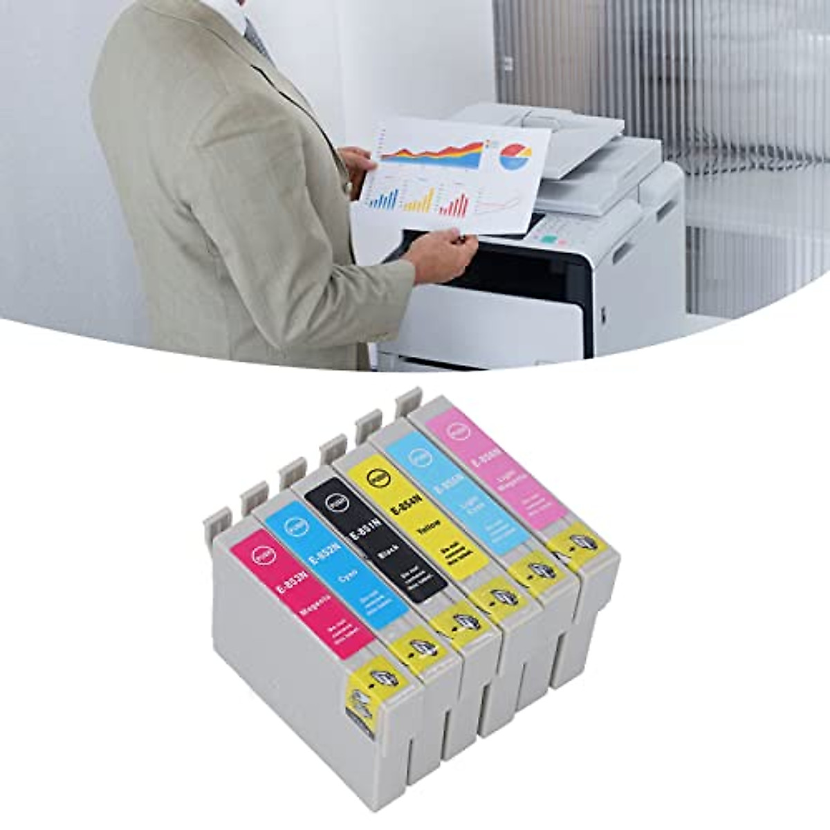 Ink Cartridge BK C M Y LC LM 6 Colors Printing Accessory Part Clear Printing Large Capacity Broad Utility for Photo Paper Document (T0851N/T0852N/T0853N/T0854N/T0855N/T0856N)