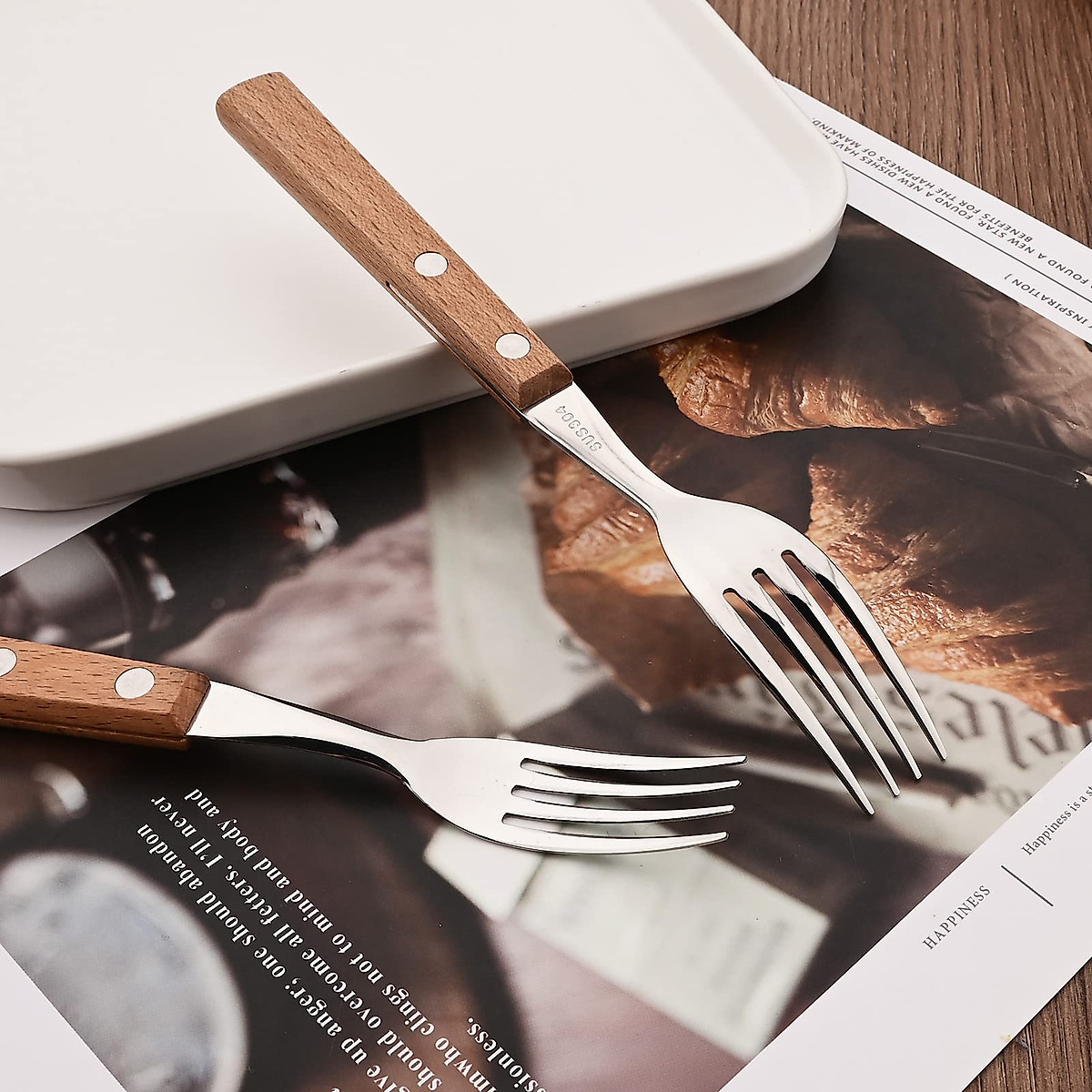 Reusable Wood Handle Flatware Set for 8 - Uniturcky 304 Stainless Steel Silverware Set Includes 8 Each Forks Spoons and Knives - Eating Utensils Cutlery Set for Home Restaurant (24PCS, Log)