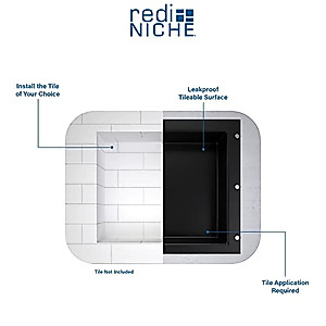 Tile Redi USA Niche Single Recessed Shower Shelf – Black, One Inner Shelf, 16-Inch Width x 14-Inch Height x 4-Inch Depth (620)