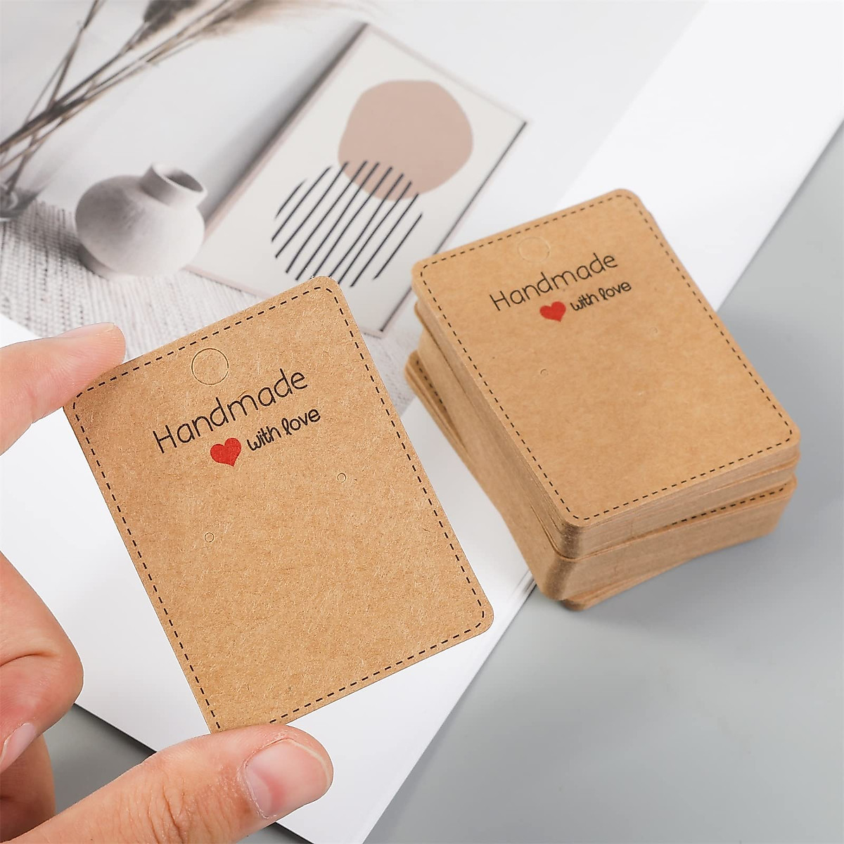 Femtindo 150 Pack Earring Cards for Jewelry Packaging DIY Earrings Holder Display Card with Bag for Studs Selling (Brown(Earring Card), 5x6.5cm)