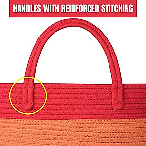 MINTWOOD Design Large Decorative Woven Cotton Rope Basket, Tall Laundry Basket Hamper, Blanket Basket for Living Room, Storage Baskets for Toys, Towel, Throw, Pillow, 60L Rainbow