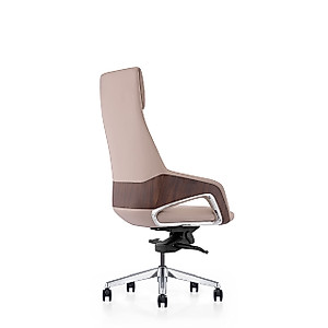 Limari Home Melrost Collection Modern High Back Adjustable Leather Executive Office Chair, Beige, Silver