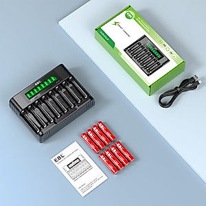 EBL AAA Lithium Rechargeable Batteries, 8 Pack 1.5V Triple AAA Batteries 1200mWh, Over 1200+ Cycles Times with 1.5V & 1.2V Universal AA AAA Battery Charger