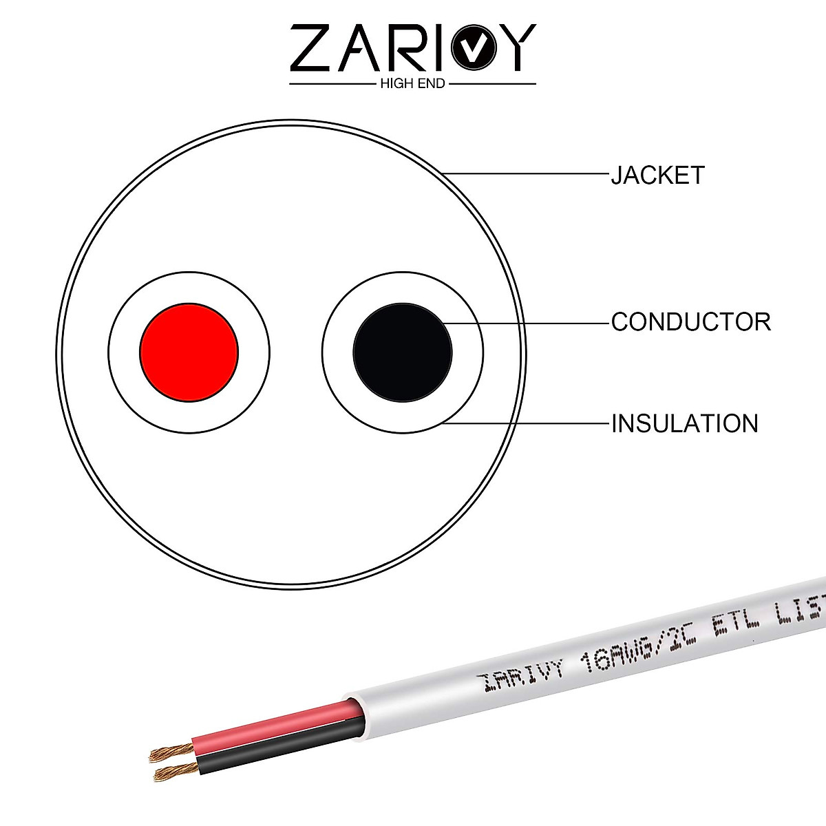 Zarivy 100 Feet 18 Gauge 2 Conductors Red Black Wire with Fire Resistant CL2 White Jacket, 18AWG Hookup Electrical Wire LED Strips Extension Cord Cable for LED Ribbon Lamp Tape Lighting