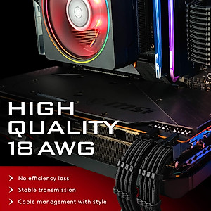 EZDIY-FAB PSU Cable Extension Sleeved Custom Mod GPU PC Power Supply Soft Nylon Braided with Comb Kit 24PIN/3x 8PIN to 6+2Pin/ 2X 8PIN to 4+4PIN-300MM/11.8in - Black