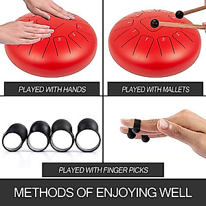 JLDN Steel Tongue Drum 11 Notes, 12 Inches Hand Pan Drums with Mallets Bracket Tonic Sticker Drum Bag Tank Drum Handpan Drum Percussion Instrument for Relax Mind,Pink