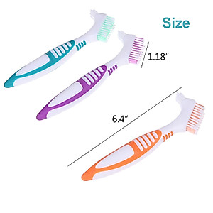 Wenplus 4 Pieces Denture Cleaning Brush Double Sided Denture Toothbrushes Portable False Teeth Brush, 4 Colors (WEP-247O)