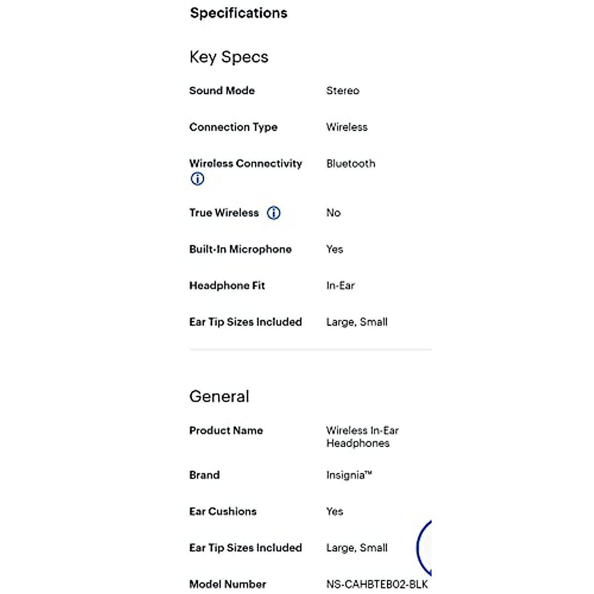 Insignia - NS-CAHBTEB02 Wireless In-Ear Headphones - Black