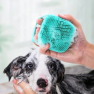 Bath Brush Scrubber Soft Silicone Pet Shower Grooming Shampoo Massage Dispenser For Short Long Haired Dogs And Cats (Blue+Pink)