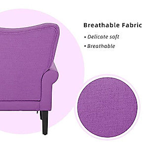 YOLENY Modern Accent Chair,High Back Armchair,Upholstered Fabric Button Single Sofa with Wooden Legs for Living Room, Bedroom, Club, Purple