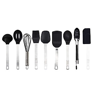 Rae Dunn Everyday Collection 9 Piece Mini Kitchen Utensil Set- Stainless Steel and Silicone Kitchen Tools- (Black)